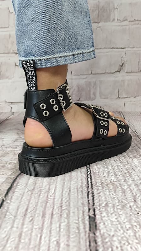 Sandales femme deux brides noires - MESS CRÉATIONS